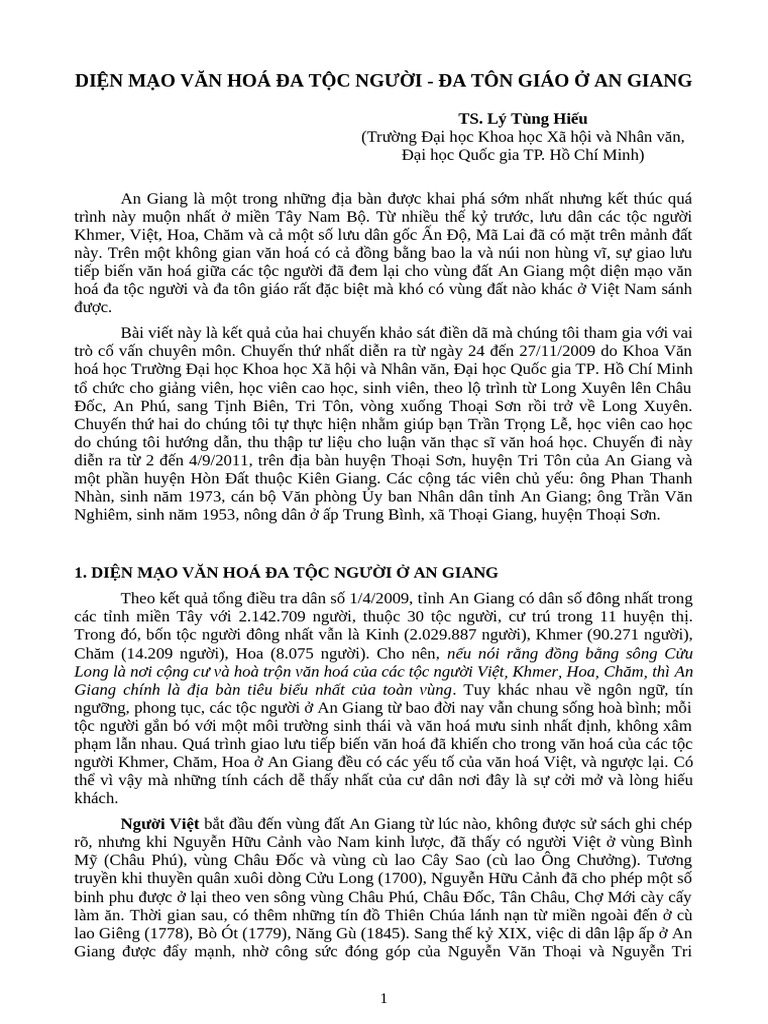 0. Lý Tùng Hiếu. Kỷ yếu HTKH. Diện mạo văn hoá đa tộc người - đa tôn giáo ở An Giang | PDF