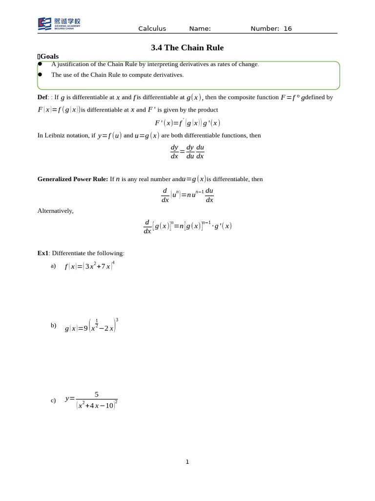 3.4 The Chain Rule: Goals | PDF | Derivative | Trigonometric Functions