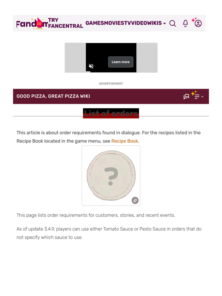 List of Orders - Good Pizza, Great Pizza Wiki - Fandom | PDF | Pizza ...