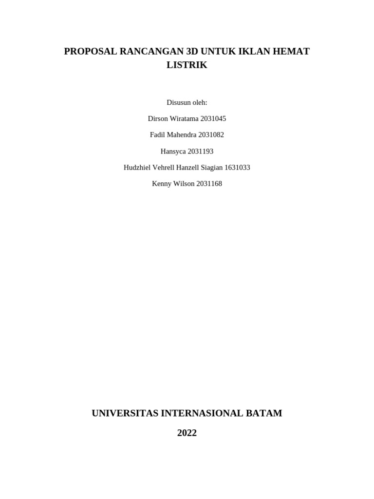 PROPOSAL RANCANGAN 3D UNTUK IKLAN HEMAT LISTRIK Raw | PDF