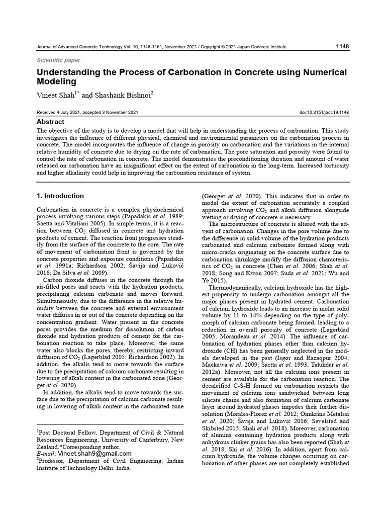 Vineet Shah 2021 - Understanding The Process of Carbonation in Concrete Using Numerical Modeling ...