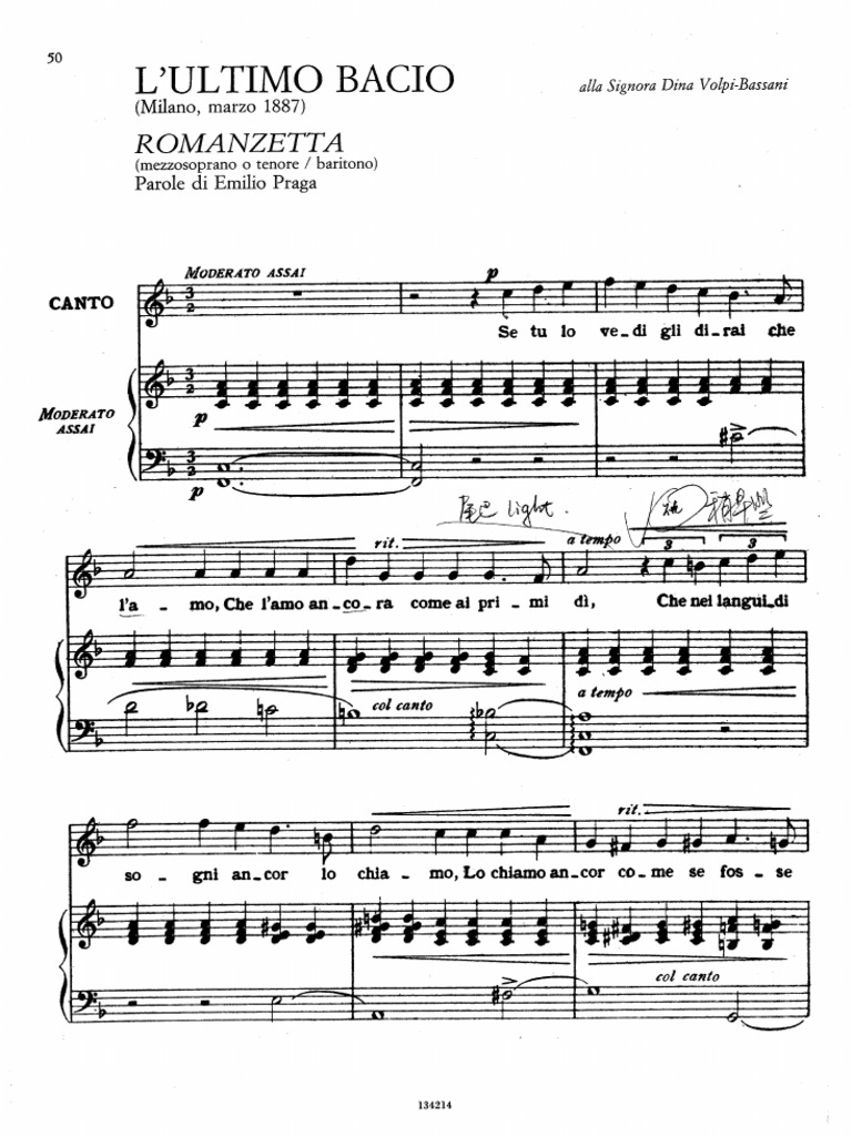 Tosti - Romanza - L Ultimo Bacio - (30) Spartito | PDF