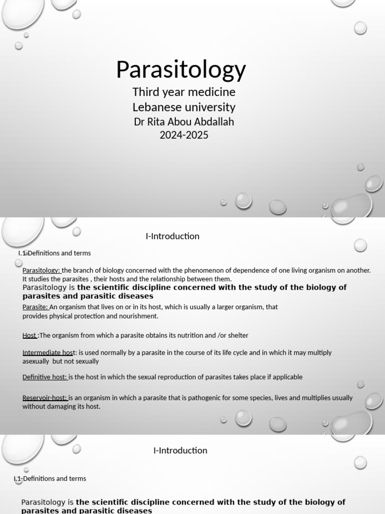 Parasitology Overview for Medical Students | PDF | Malaria | Plasmodium ...