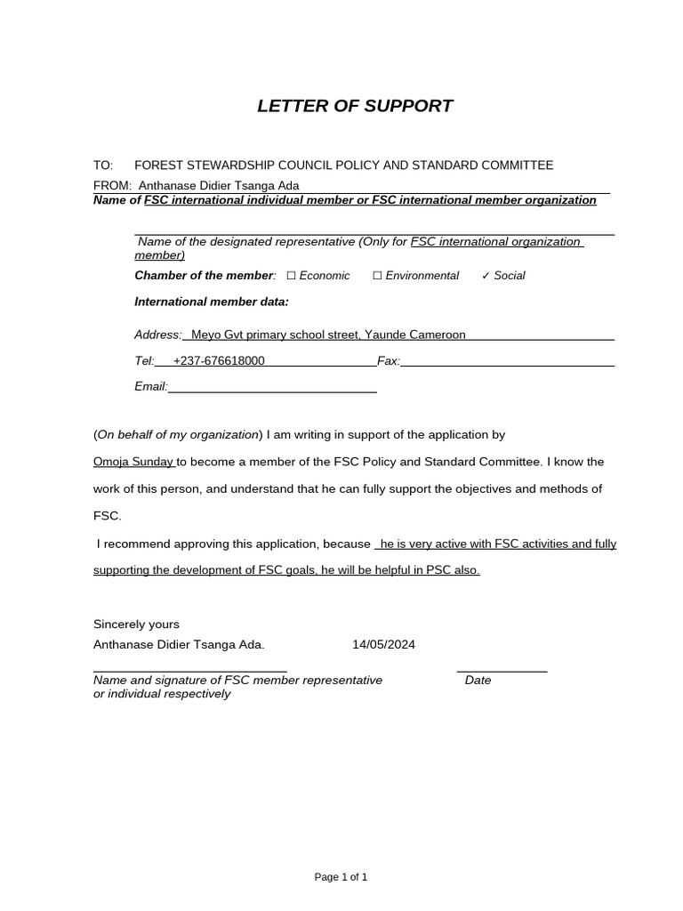 Support For Omoja Sunday Cameroon | PDF