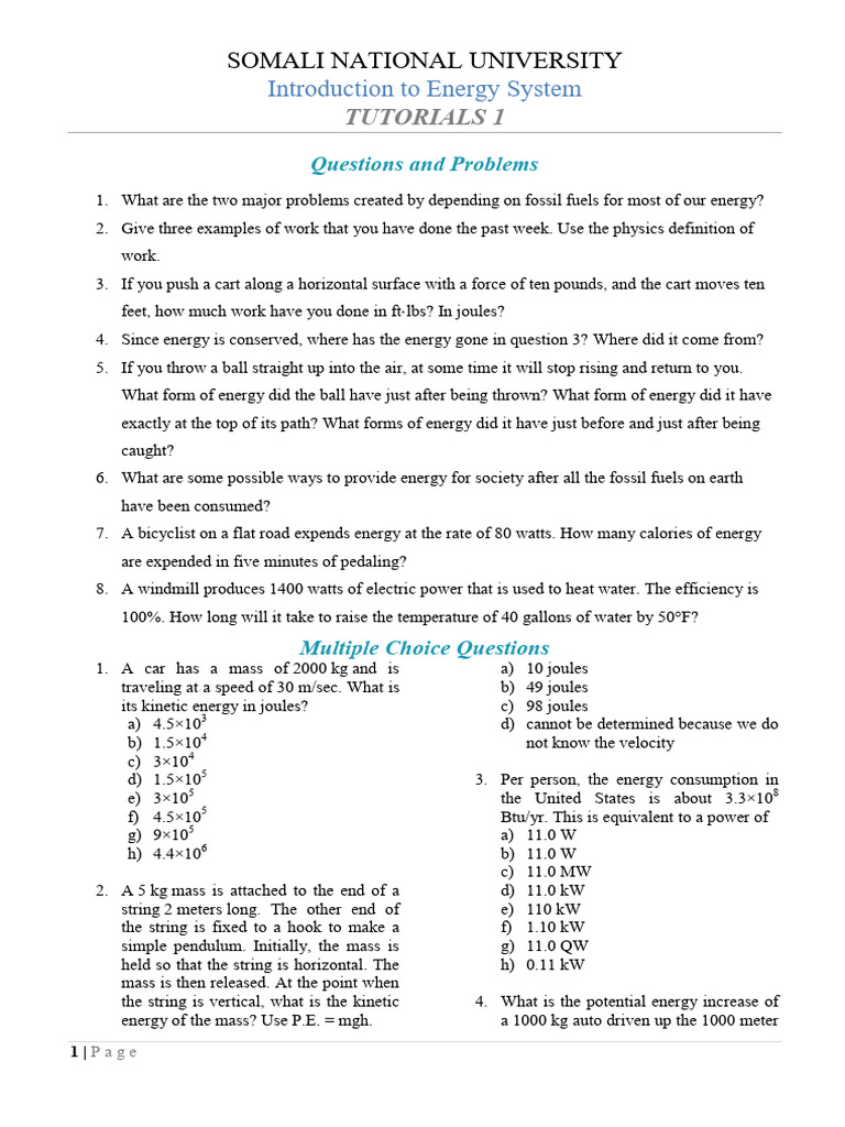 Tutorial 1 | PDF | Watt | Physical Quantities
