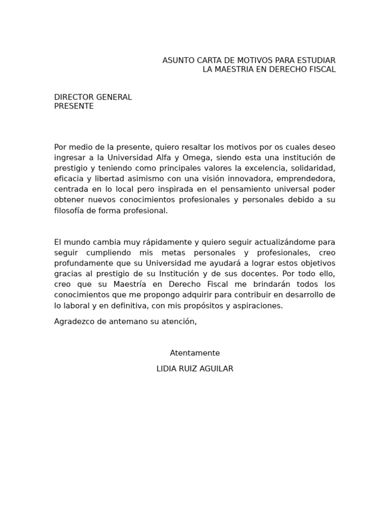 Asunto Carta de Motivos para Estudiar | PDF