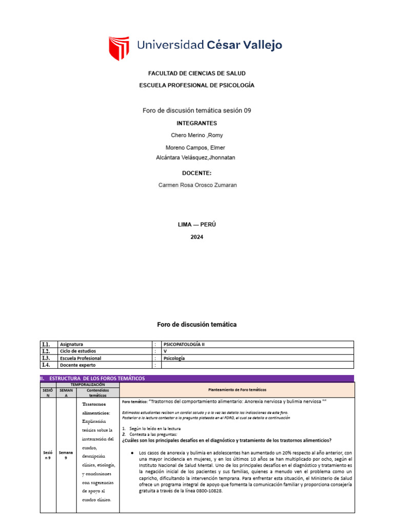 FORO DE DISCUSION TEMATICA-sesion 9 | PDF | Desorden alimenticio ...