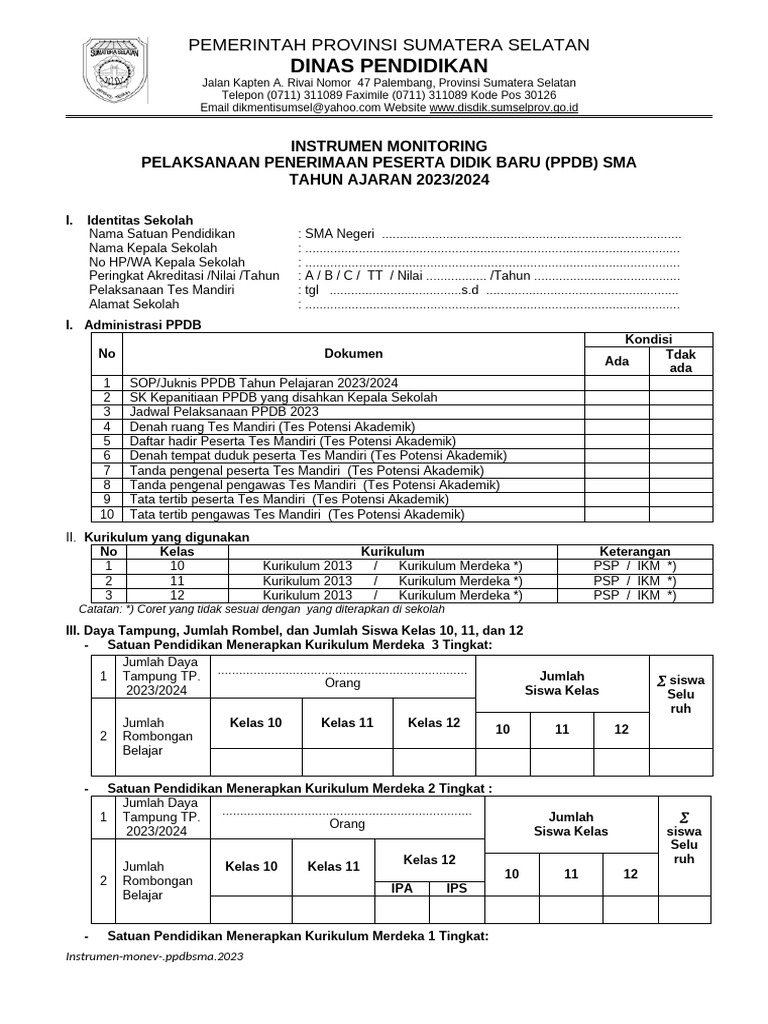 Intrumen Monev PPDB Sma TP23 24-Final | PDF