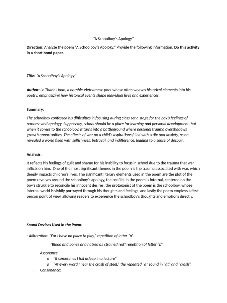 A Schoolboy | PDF | Poetry | Narration