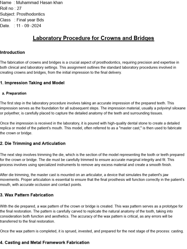 Crown Prep Hasan | PDF | Dentistry Branches