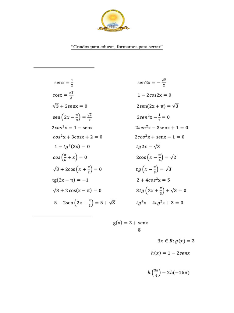 2 Equações Trigonometricas IPDDF | PDF | Função (Matemática) | Domínio ...
