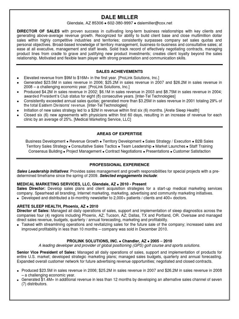 Sales Director in Phoenix AZ Resume Dale Miller | PDF | Sales ...