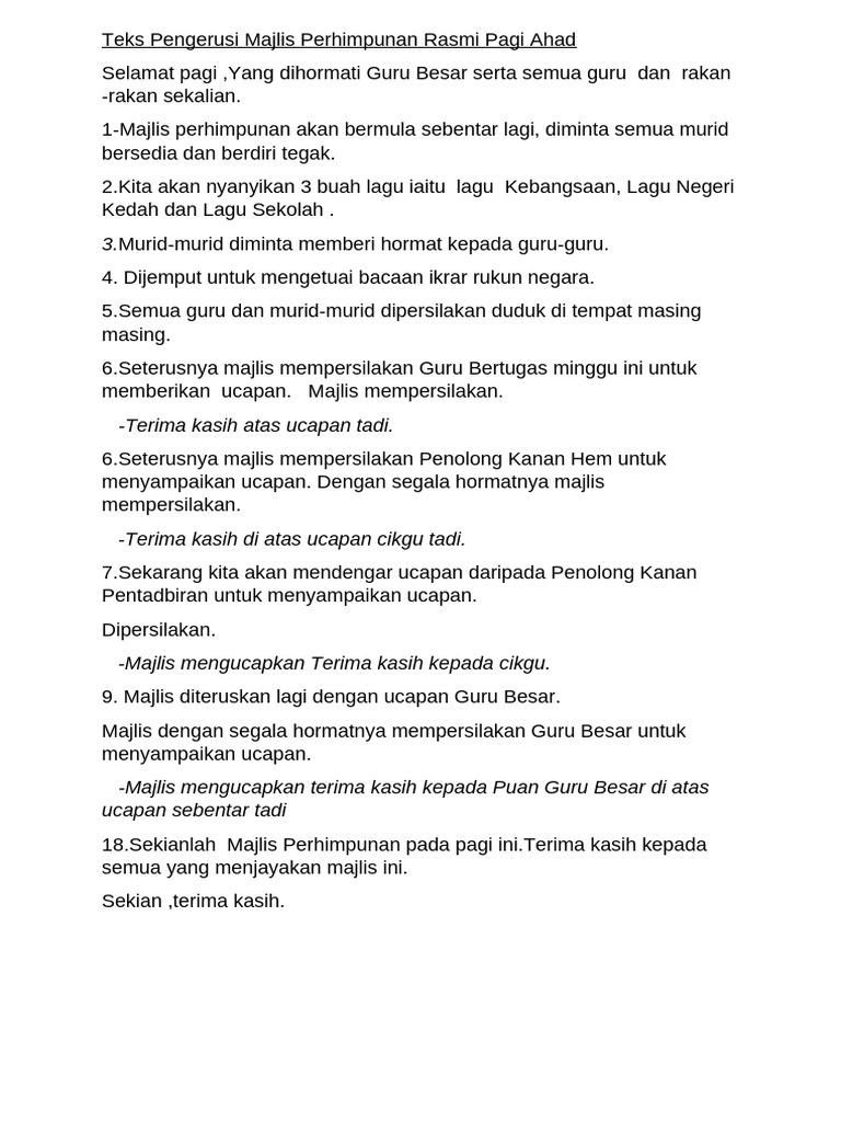 Teks Pengerusi Majlis Perhimpunan Pagi | PDF