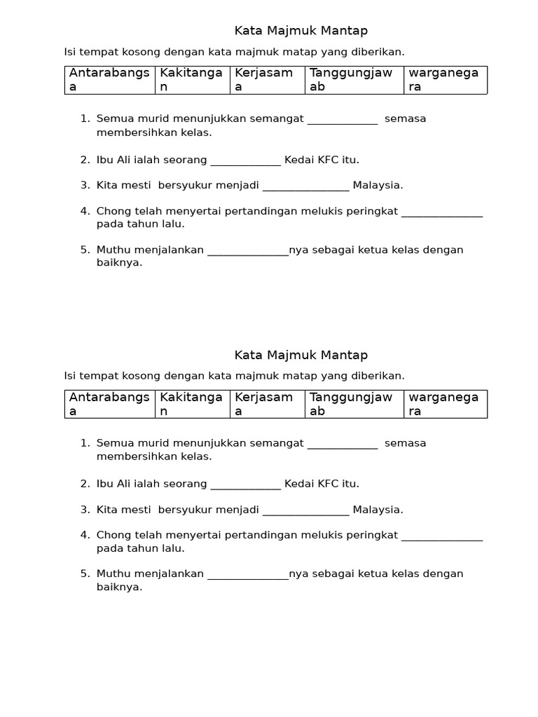 Latihan Kata Majmuk Mantap | PDF