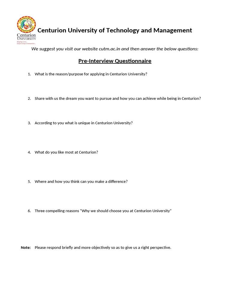 Pre-Interview Questionnaire | PDF | Career & Growth | Business