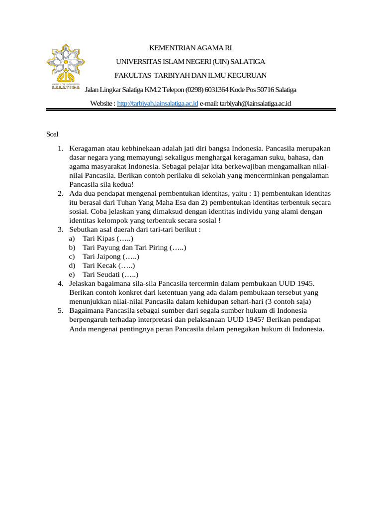 Contoh PTS Pancasila | PDF