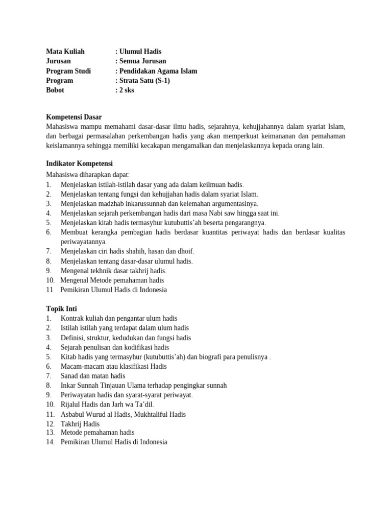Contoh Sks ULUMUL HADITS | PDF | Ilmu Sosial | Perjalanan