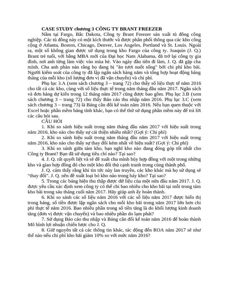 CASE STUDY Chương 3 CÔNG TY BRANT FREEZER | PDF