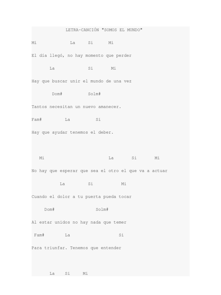 Letra Canción Somos El Mundo | PDF
