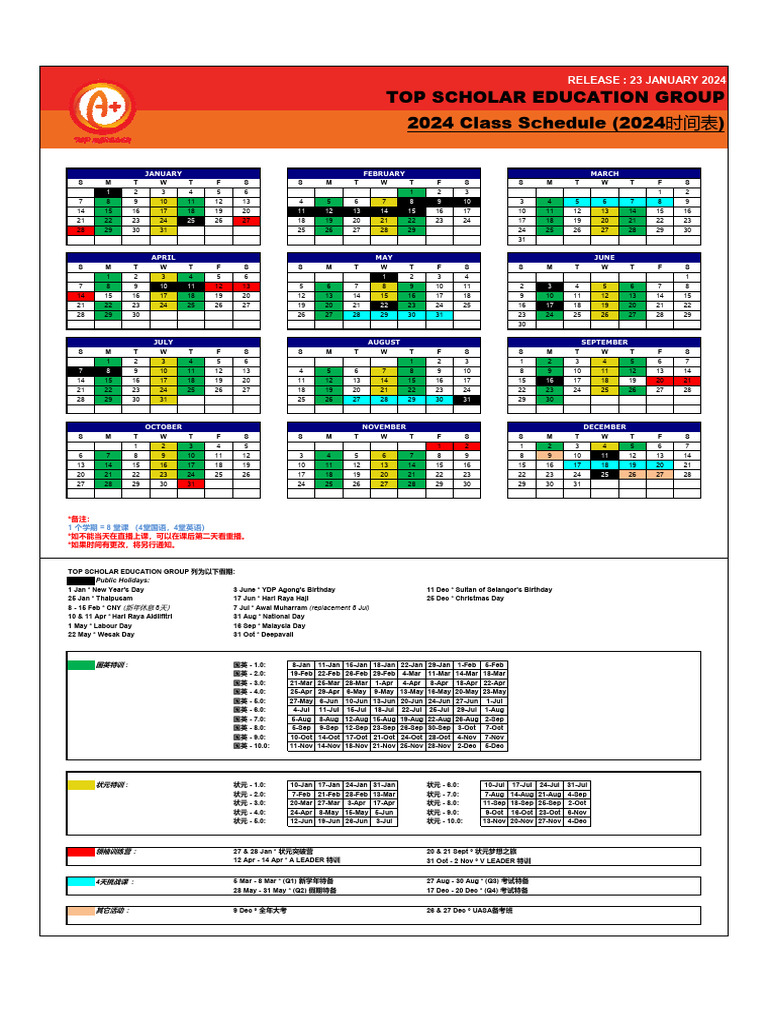 2024 Class Schedule TSEG 23.01.2024 | PDF | Observances