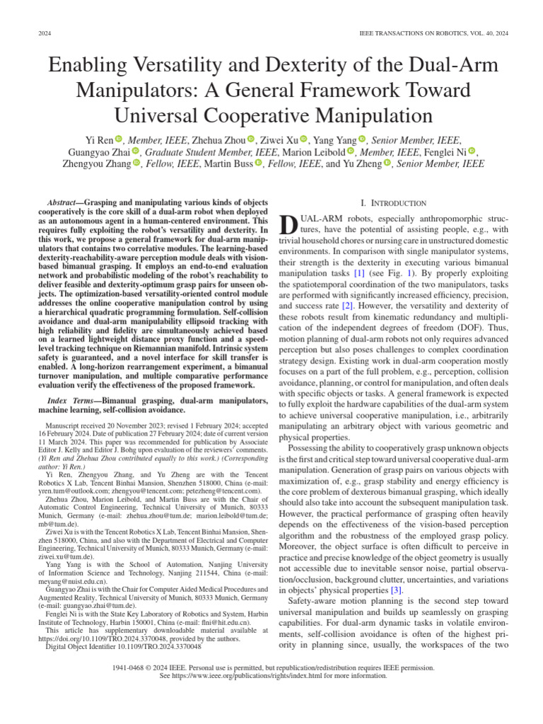Enabling Versatility and Dexterity of The Dual-Arm Manipulators A ...