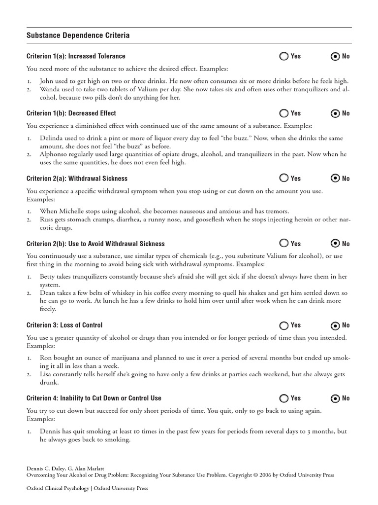 Substance Dependence Criteria | PDF | Drug Withdrawal | Substance Abuse