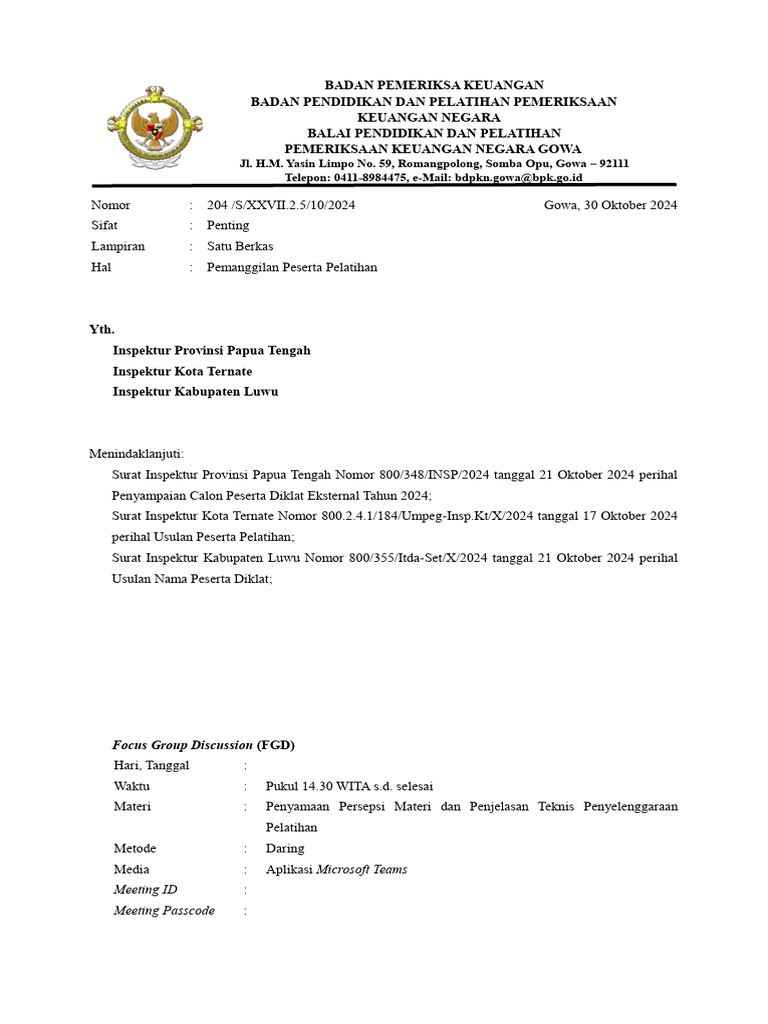 S 204 Surat Pemanggilan Peserta Pelatihan PIJJ Kolaboratif November ...