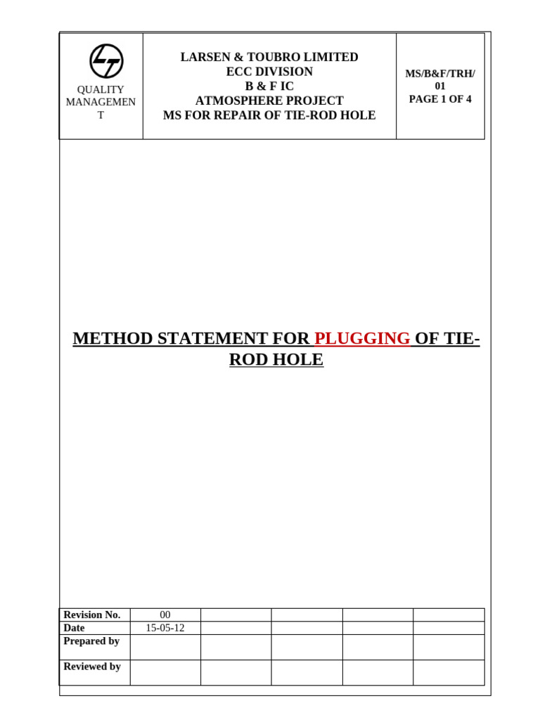 MS Tie Rod Hole Repair - Edited | PDF | Concrete
