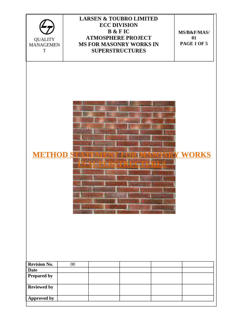 MS Masonary Work Superstructure R0 | PDF | Brick | Masonry