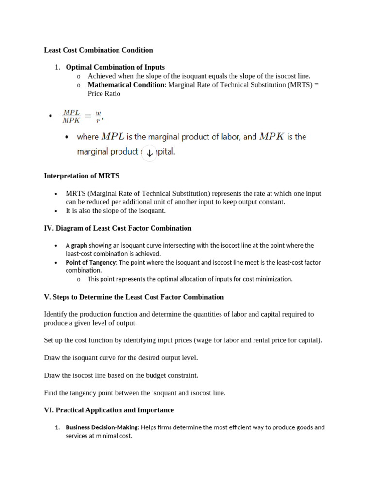 Least Cost Factor Combination Explained | PDF | Finance & Money ...