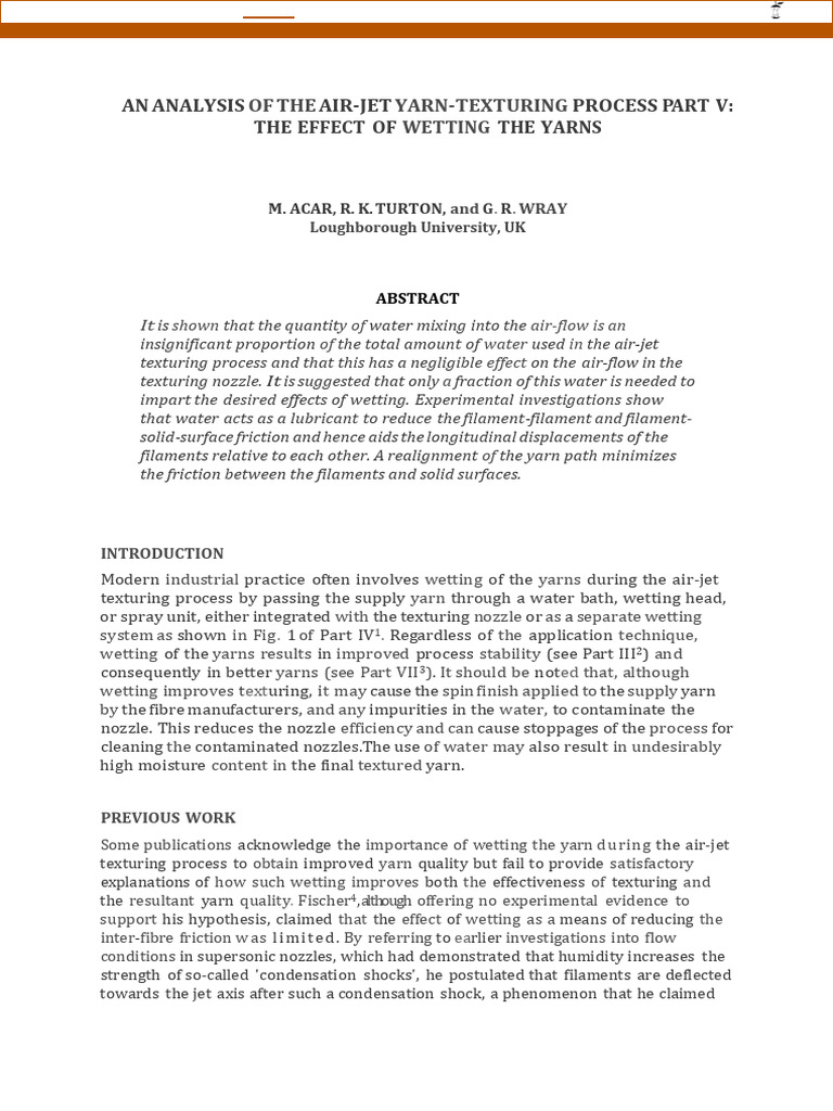An Analysis Air-Jet Process Part V: The Effect of The Yarns | PDF | Friction | Force