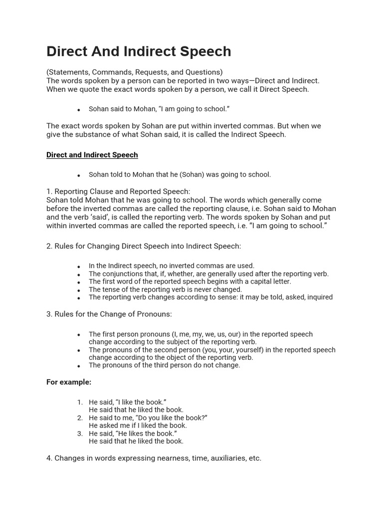 Indirect Speech - Rules 2 | PDF | Sentence (Linguistics) | Verb