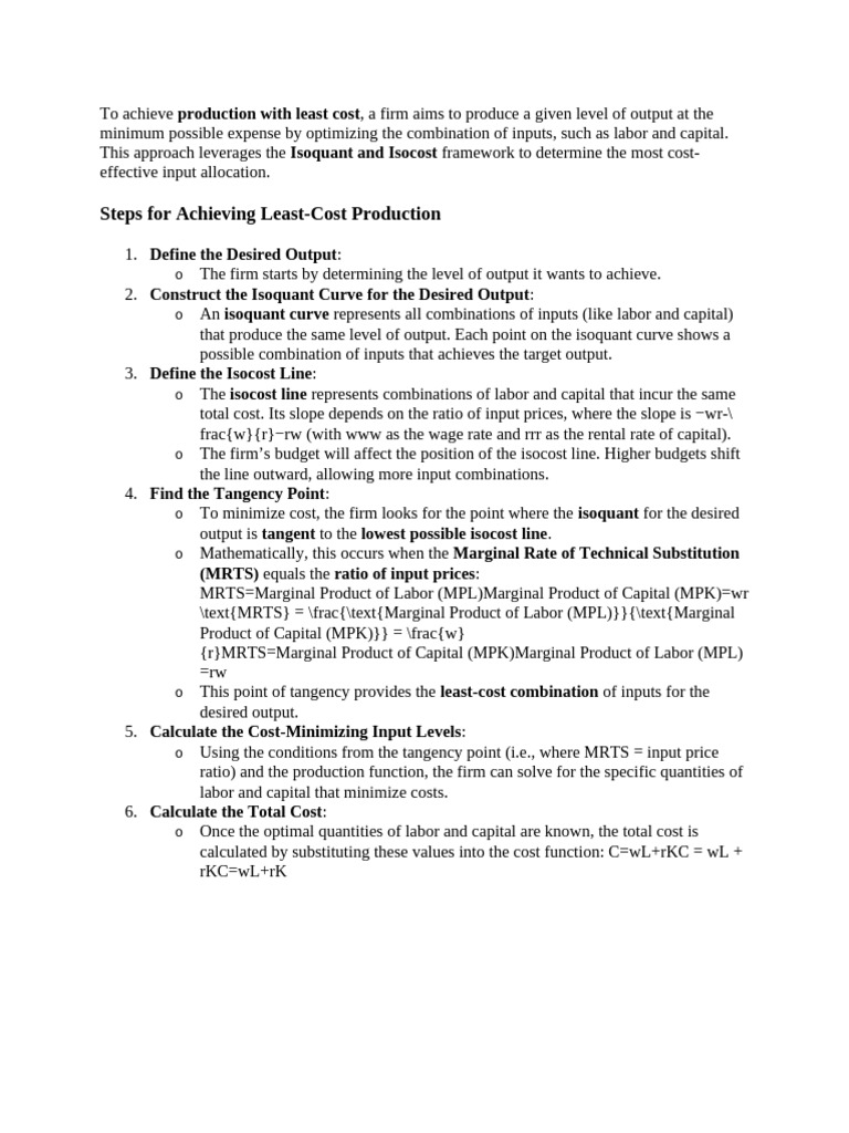 Least-Cost Production Optimization | PDF | Business Economics | Economics