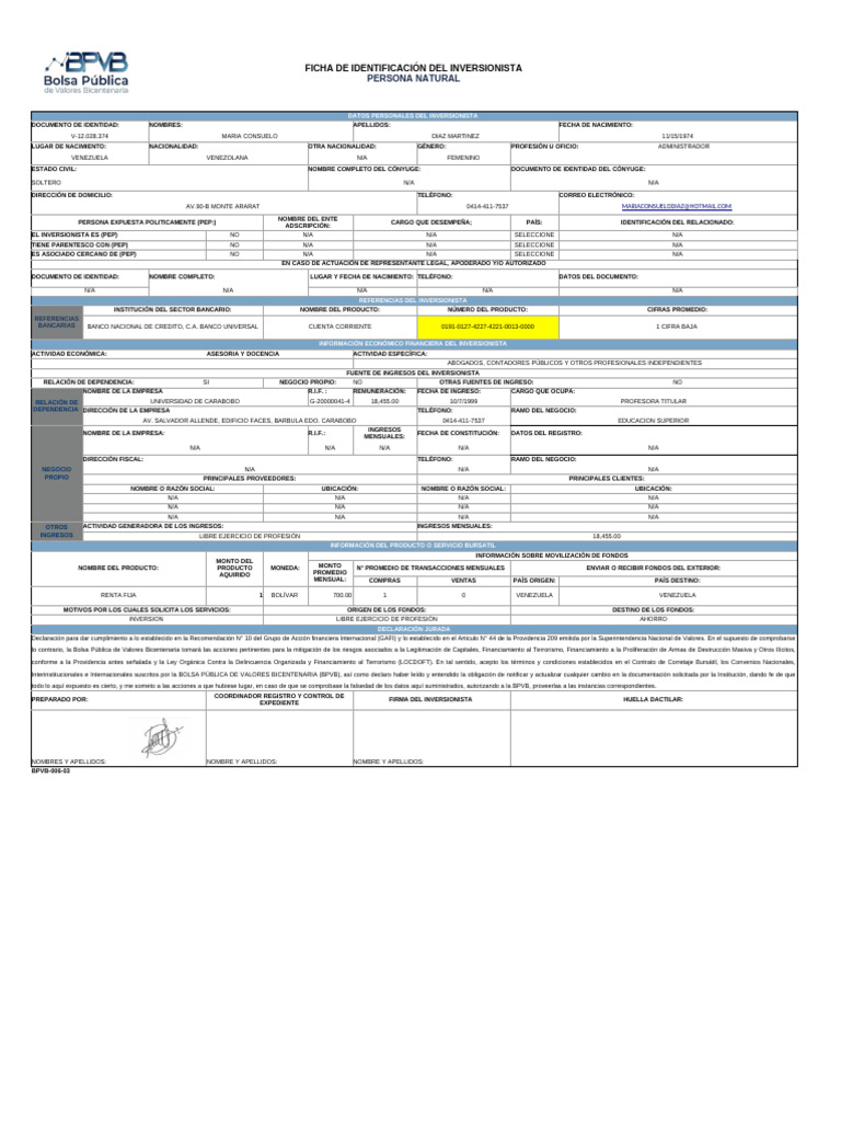 Ficha Persona Natural | PDF | Bancos | Documento de identidad