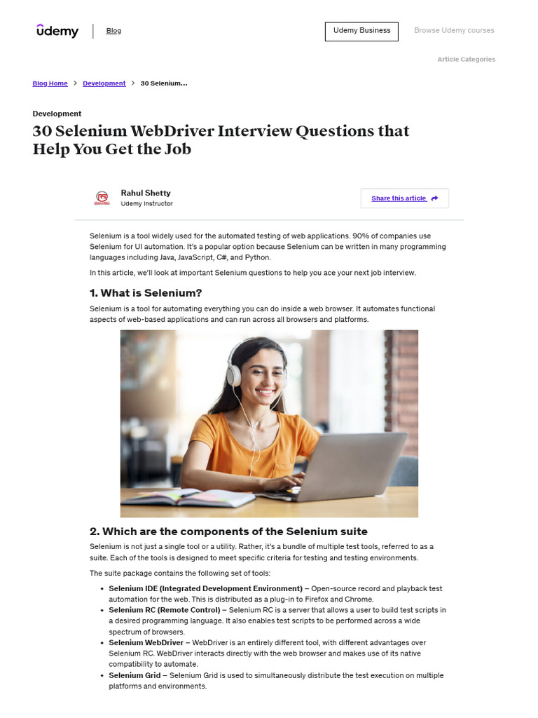 The Top 30 Selenium WebDriver Interview Questions - Udemy Blog | PDF | Selenium (Software ...