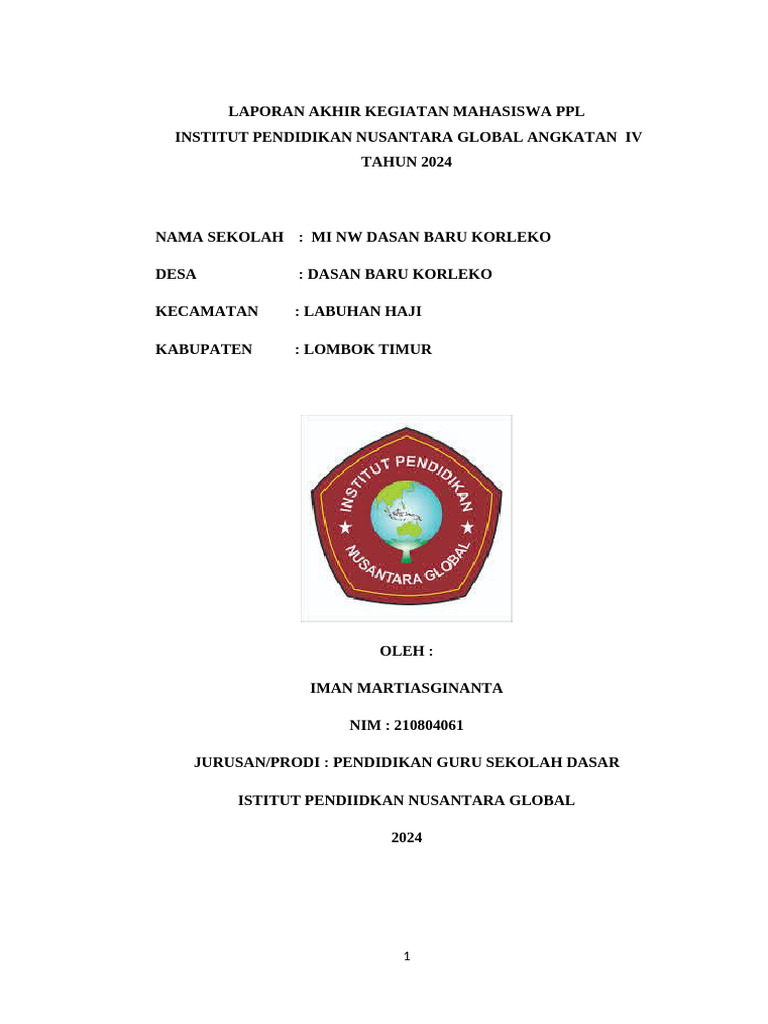 Laporan PPL Mahasiswa PGSD 2024 | PDF | Karier & Perkembangan