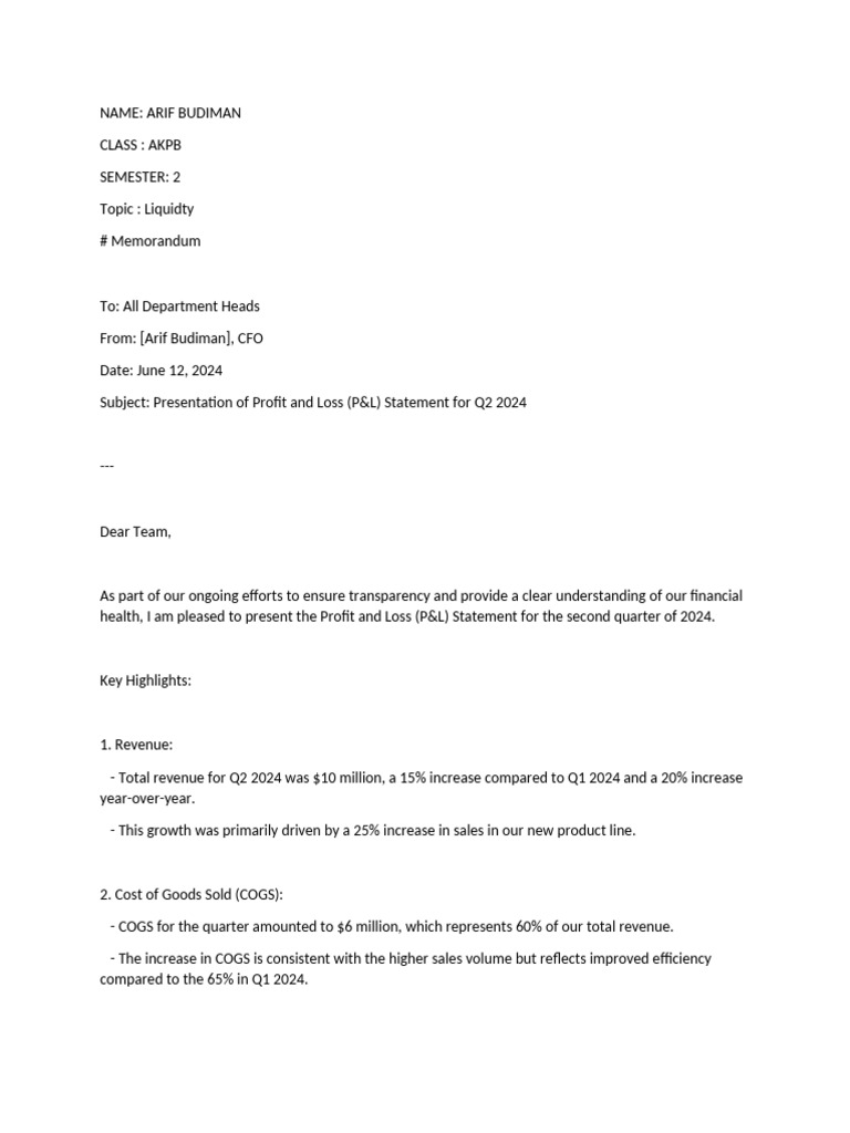 MEMO | PDF | Income Statement | Financial Economics