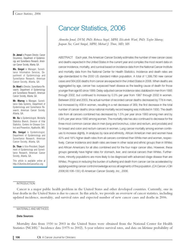 Cancer Statistics 2006 | PDF | Cancer | Mortality Rate