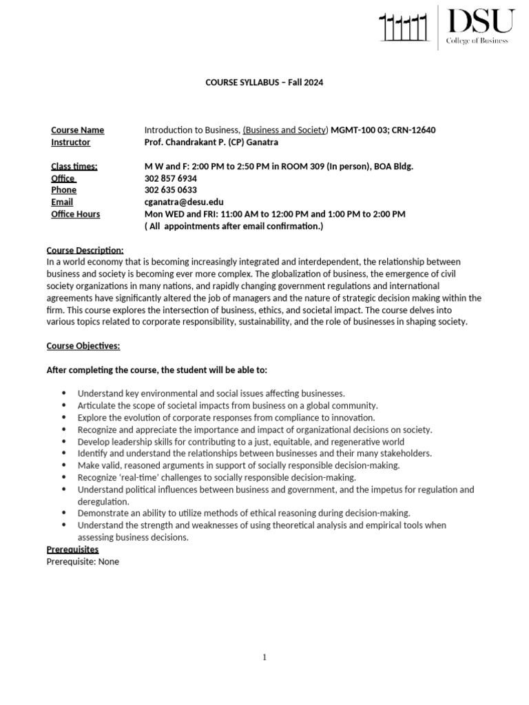 CP Ganatra Business and Society Syllabus | PDF | Entrepreneurship | Society