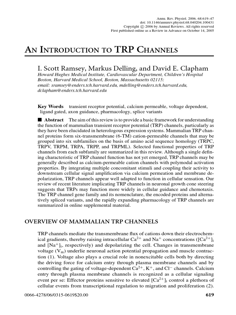 An Introduction To TRP Channels | PDF | Cell Signaling | Ion Channel