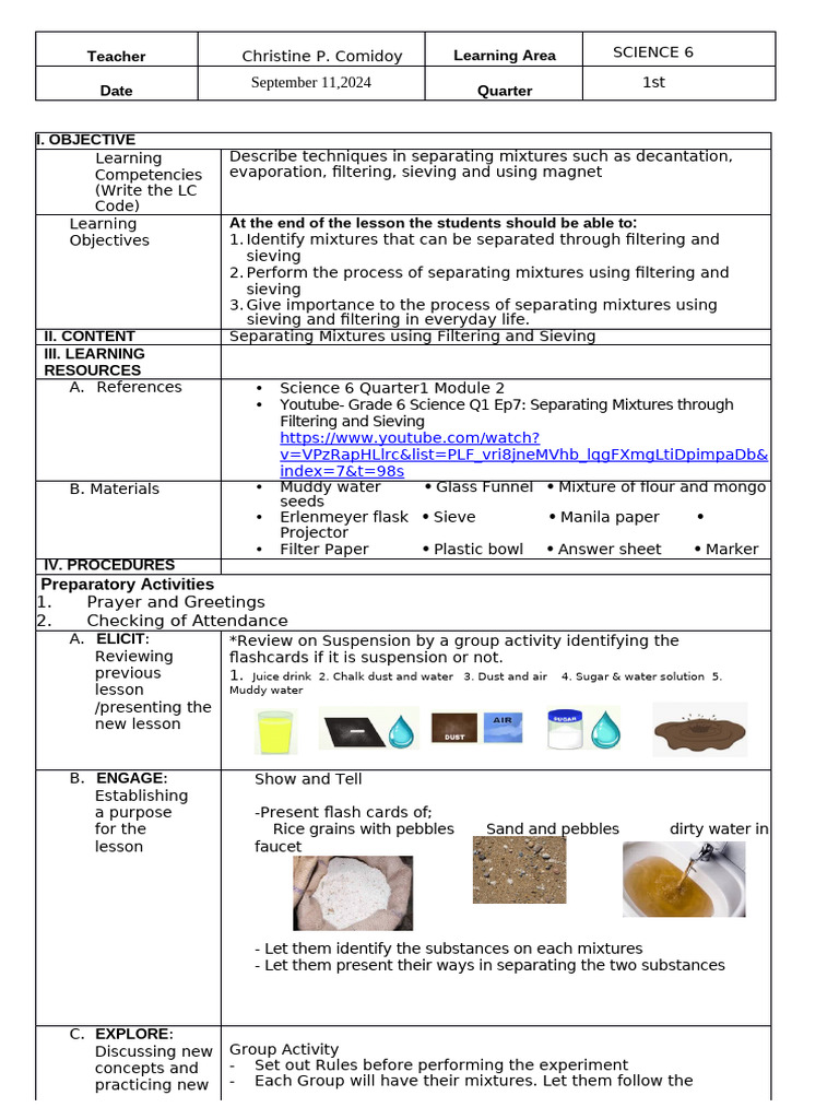 Grade 6 Science: Mixture Separation | PDF