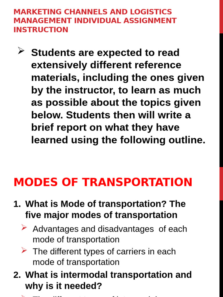 Marketing Channels and Logistics Management Assignment Instruction | PDF | Logistics | Economies