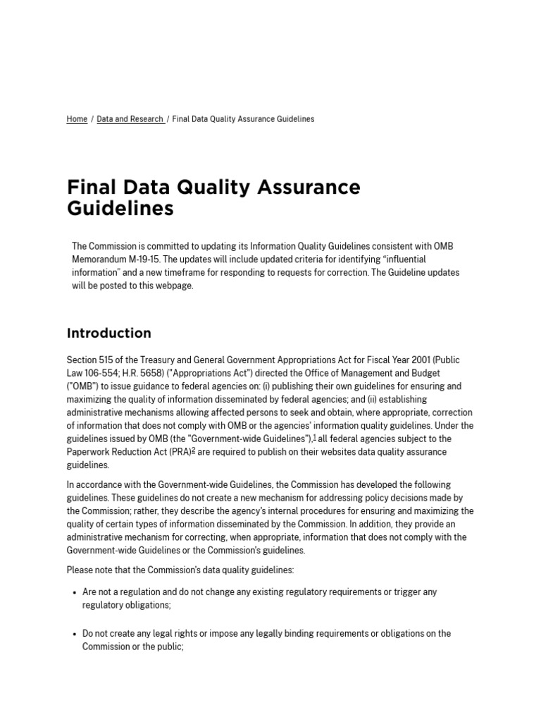 SEC - Gov - Final Data Quality Assurance Guidelines | PDF | Office Of ...