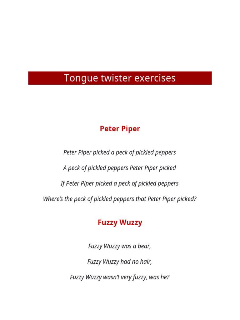 Tongue Twister Exercises | PDF