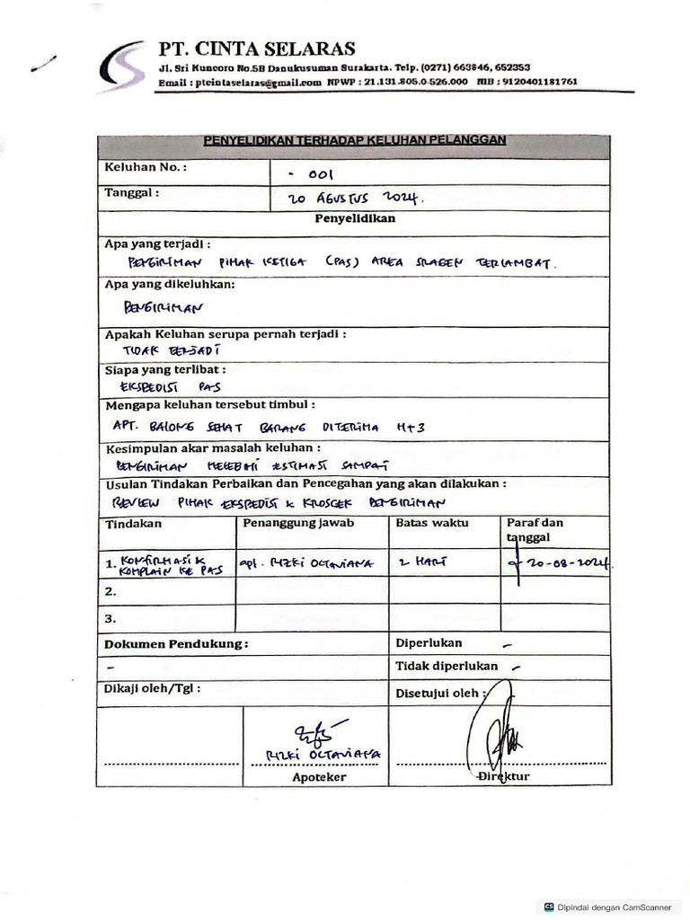 Form Keluhan Pelangan | PDF