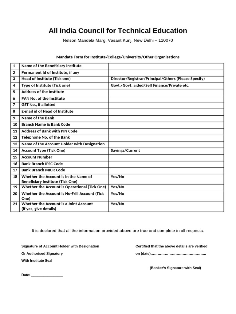 Sample Mandate Form | PDF