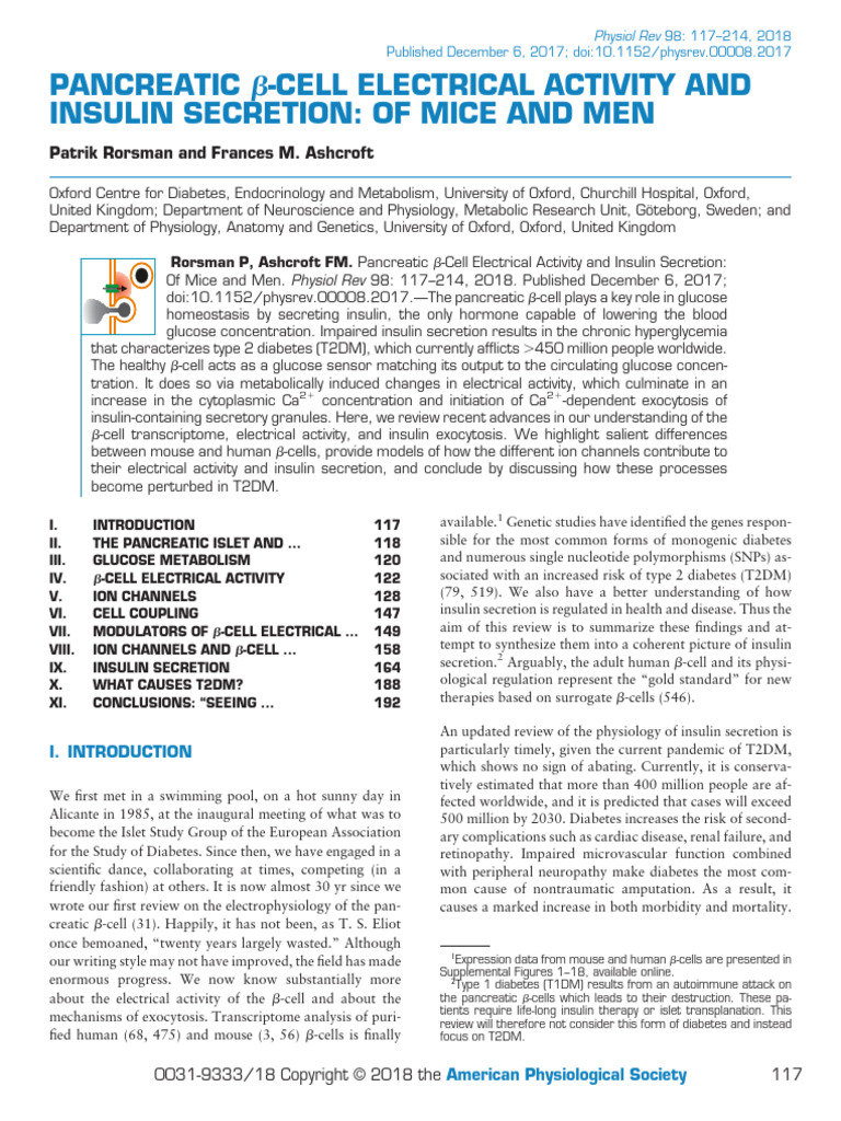 Rorsman Ashcroft 2017 Pancreatic β Cell Electrical Activity and Insulin ...