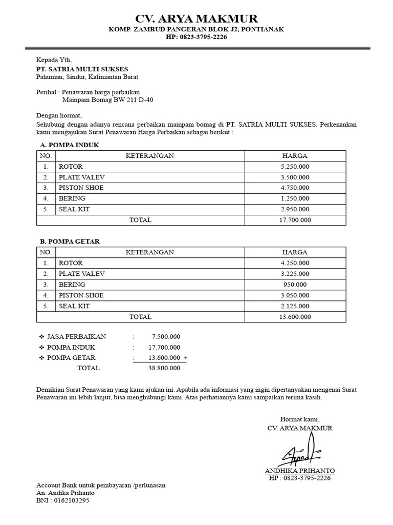 CV. ARYA MAKMUR - TTD | PDF