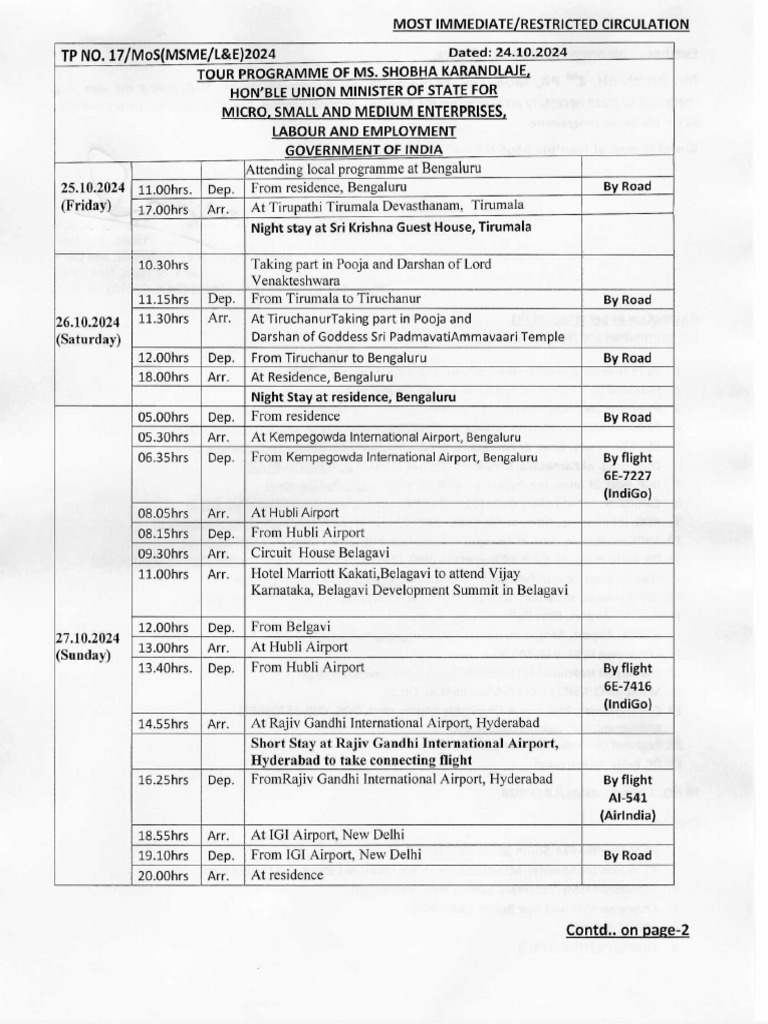 Hon'Ble Union Minister of State For MSME and L&E, GOI TP 24-10-2024 To ...
