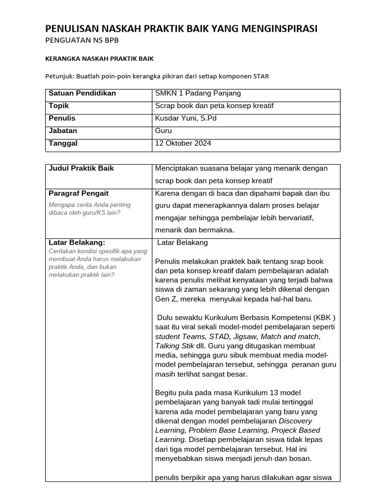 FINAL LK Kerangka Naskah Praktik Baik | PDF | Karier & Perkembangan | Seni